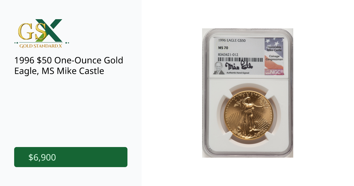 1996 $50 One-Ounce Gold Eagle, MS Mike Castle | GoldStandardX
